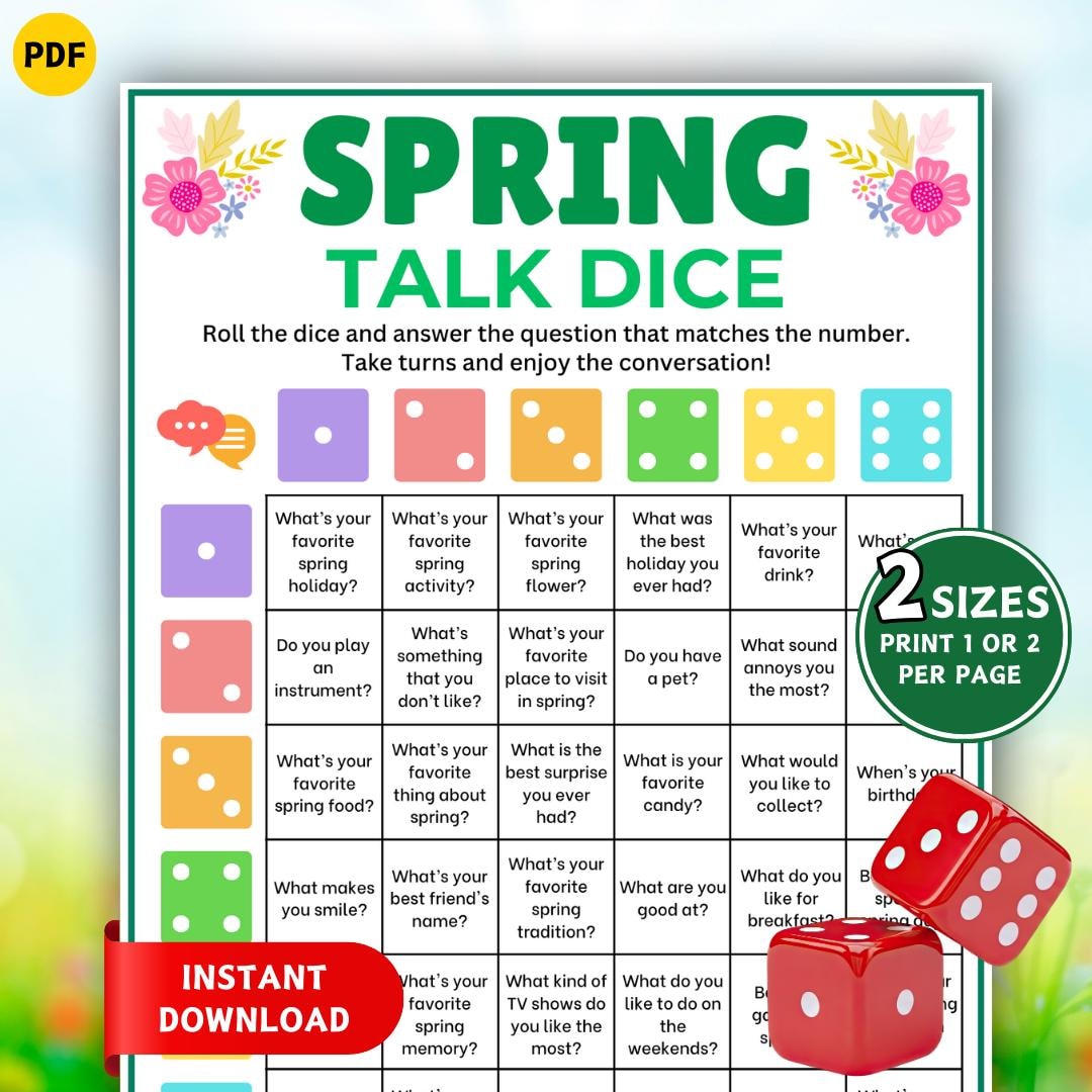 Spring Table Talk Dice, Dicebreaker Roll and Tell Game, Conversation ...