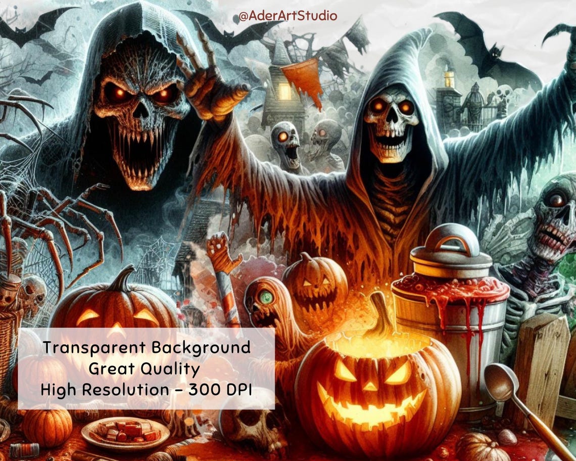 Halloween Horror Bundle Clipart, Scary Graphics, Horror Character PNG ...