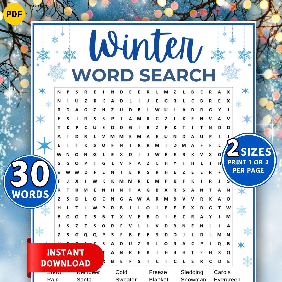 Winter Word Search Game, Printable Winter Party Game, Word Search ...