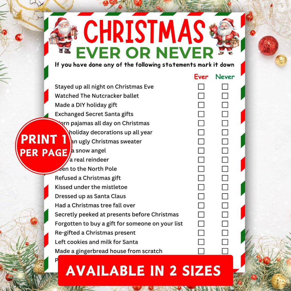 Never Have I Ever Christmas Game, Printable Christmas Game, Xmas Party ...