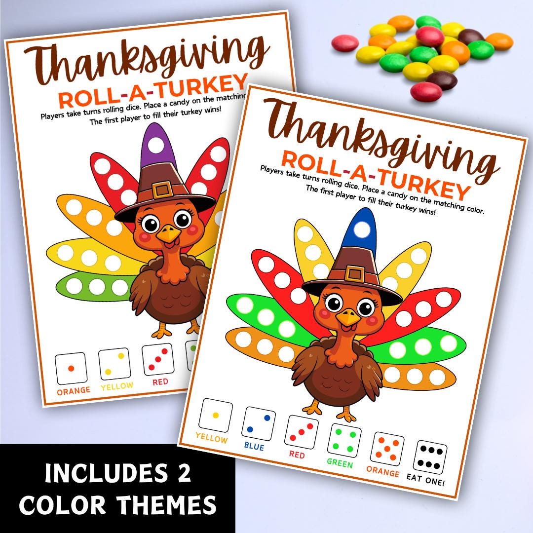 Roll A Turkey Dice Game, Printable Thanksgiving Game, Fun Family ...