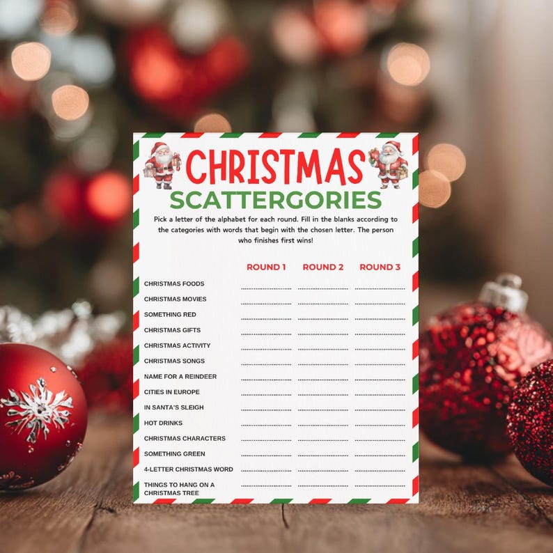 Christmas Scattergories Game, Printable Christmas Games, Category ...
