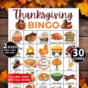 30 Thanksgiving Bingo Cards, Printable Thanksgiving Bingo, Thanksgiving ...