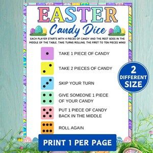 Printable Easter Candy Dice Game, Pass the Candy Game, Fun Easter Party ...