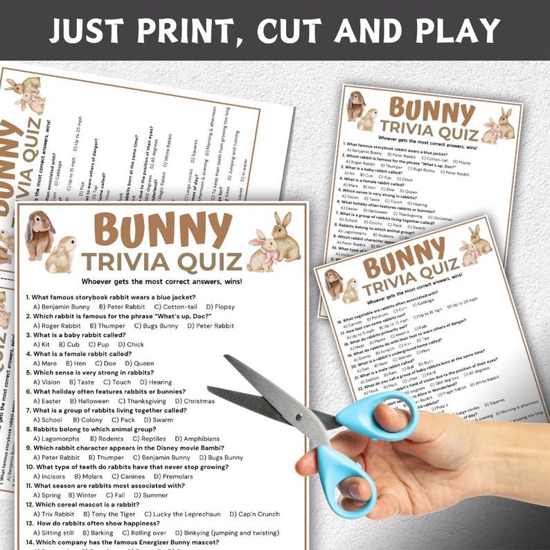 Bunny Trivia Game, Easter Trivia Quiz, Spring Rabbit Trivia, Spring ...