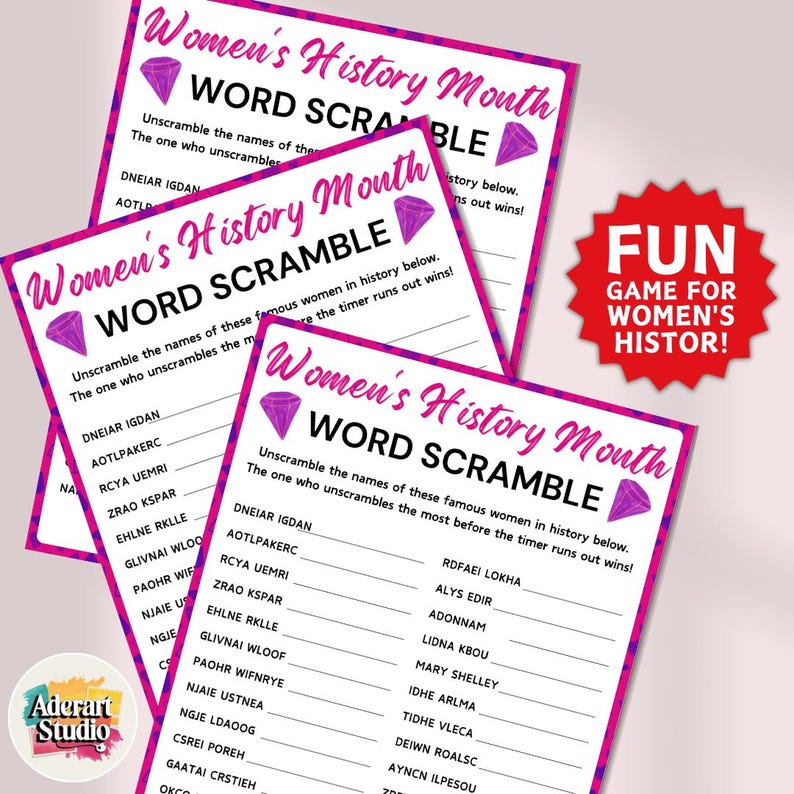 Women's History Month Word Scramble, Famous Women Game, Scramble Game ...