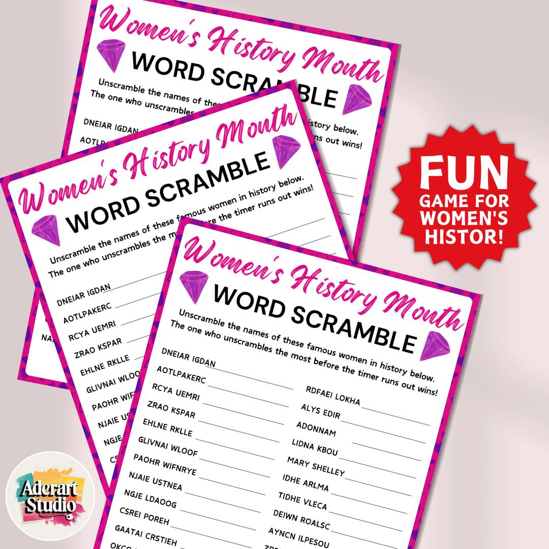 Women's History Month Word Scramble, Famous Women Game, Scramble Game ...