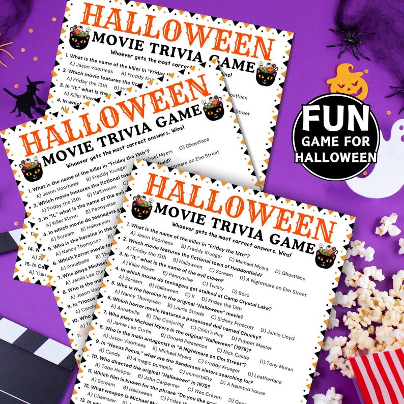 Halloween Movie Trivia Game, Printable Halloween Games, Scary Movie ...