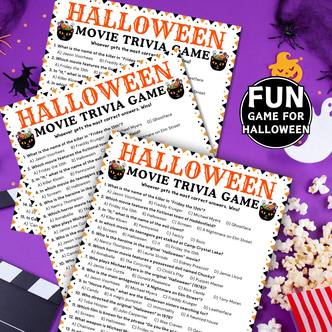 Halloween Movie Trivia Game, Printable Halloween Games, Scary Movie ...