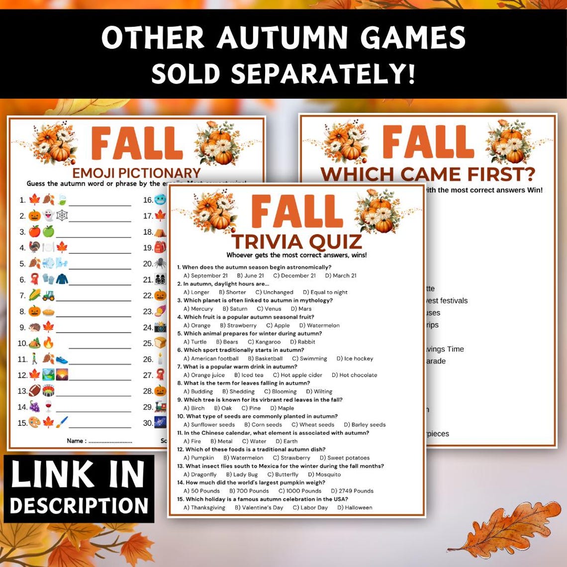 Fall Fact or Fiction Game, Printable Autumn Fact Quiz, Fall Trivia Game ...