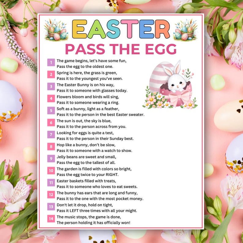 Pass the Egg Game, Fun Printable Easter Game for Kids, Pass the Prize ...