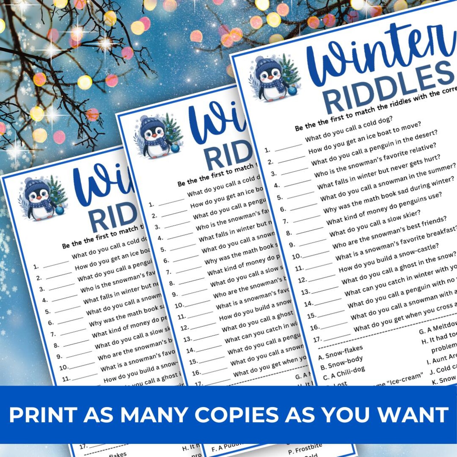 Winter Riddles Game, Holiday Riddle Game, Riddle Me This, Fun Winter ...