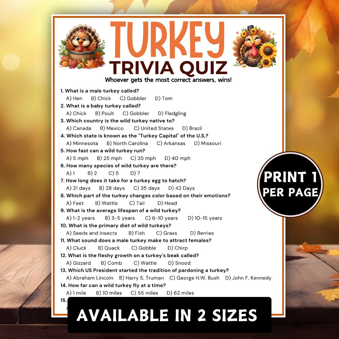 Turkey Trivia Game, Printable Thanksgiving Party Game, Fall Trivia Quiz ...