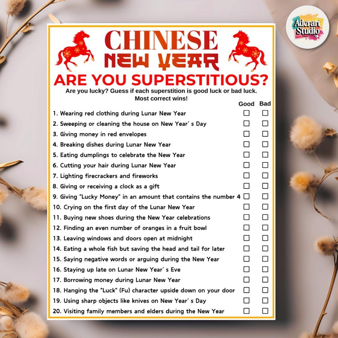 Chinese New Year Superstitions Game, Lunar New Year Printable, Party ...