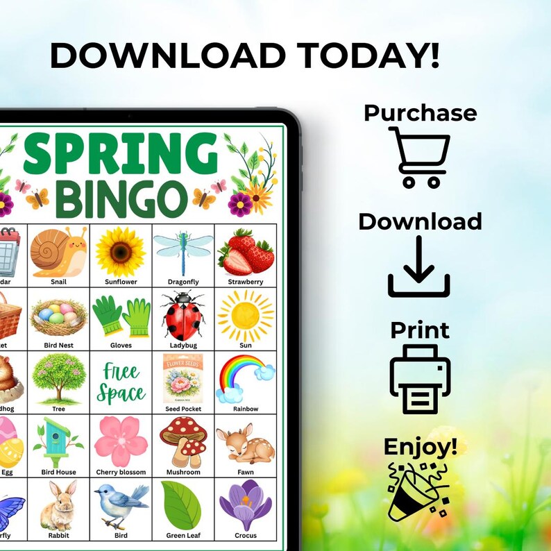 50 Spring Bingo Cards, Printable Spring Bingo, Spring Party Game ...
