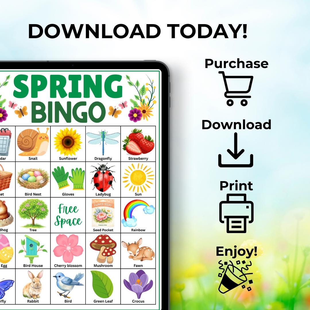 50 Spring Bingo Cards, Printable Spring Bingo, Spring Party Game ...