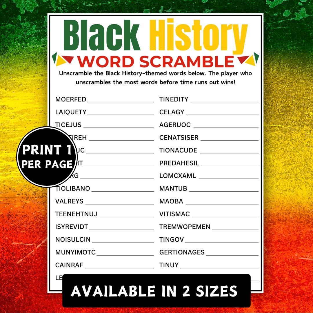 Black History Word Scramble Game, Printable Black History Games ...