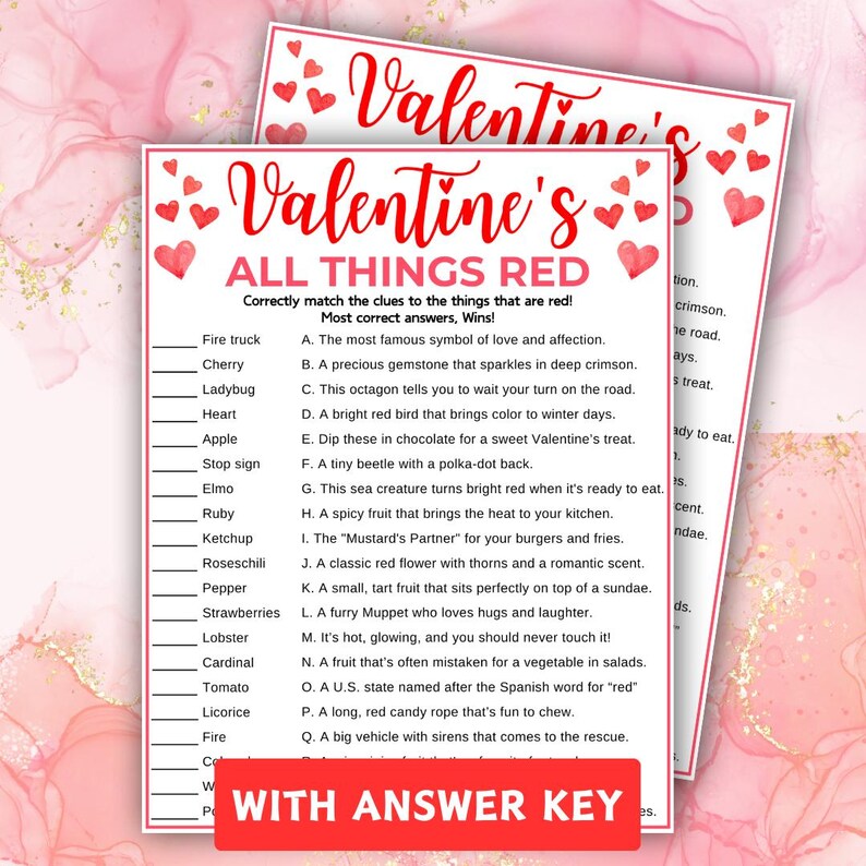 Valentines Day All Things Red Game, Printable Valentine Games, Fun ...