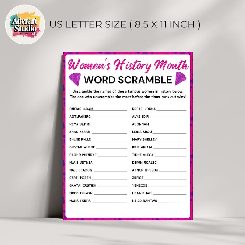 Women's History Month Word Scramble, Famous Women Game, Scramble Game ...