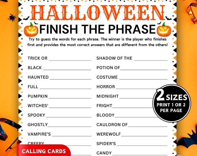 Halloween Finish the Phrase Game, Printable Halloween Games, Fun Group ...
