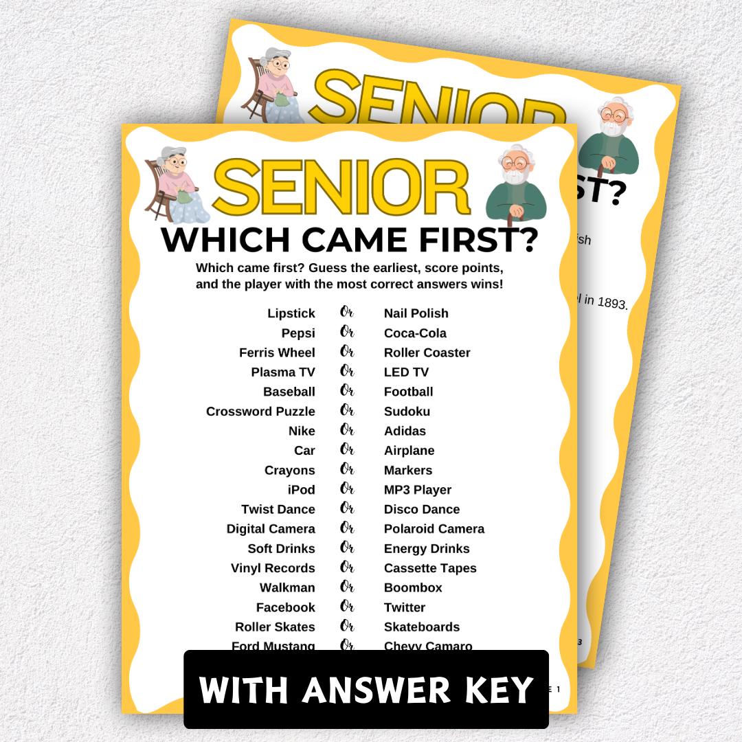 Which Came First Trivia Game, Games for Senior Citizens, Fun Elderly ...