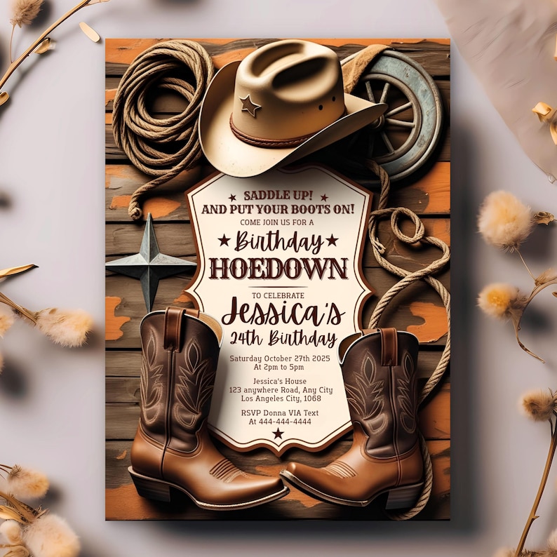 Editable Western Hoedown Invitation Template, Printable Cowboy Party ...