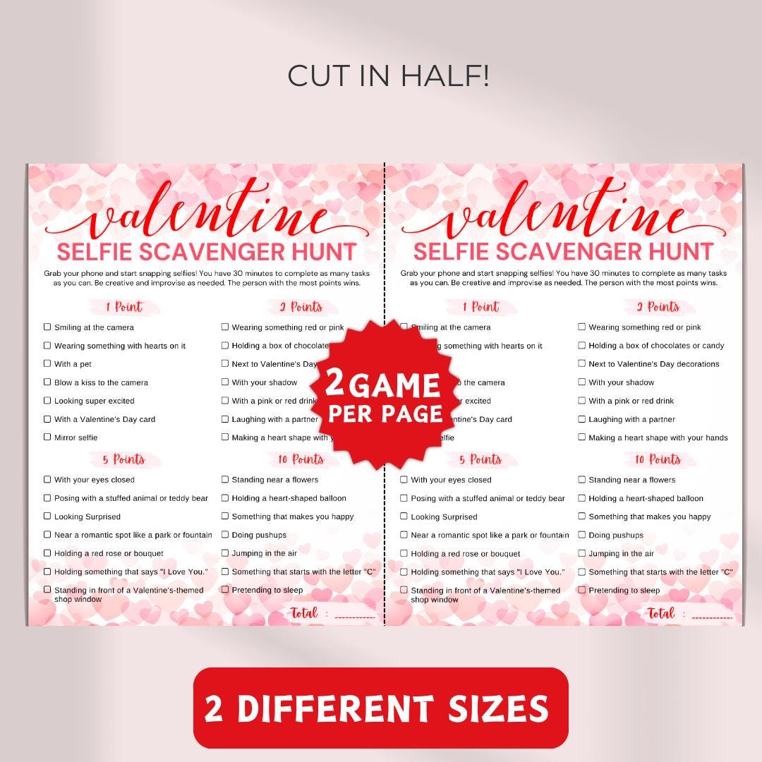 Valentine's Day Selfie Scavenger Hunt Game, Valentines Party Game, Fun ...