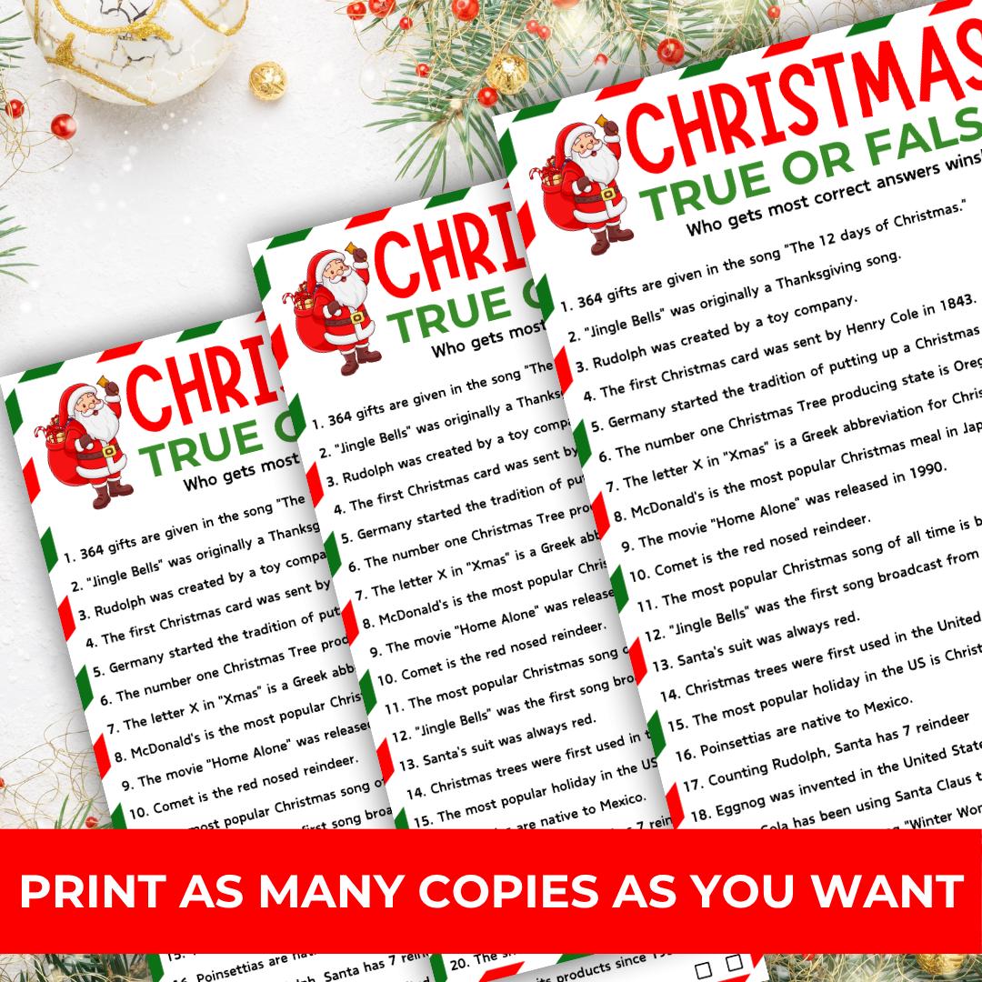 Christmas True or False Game, Printable Christmas Game, Christmas ...