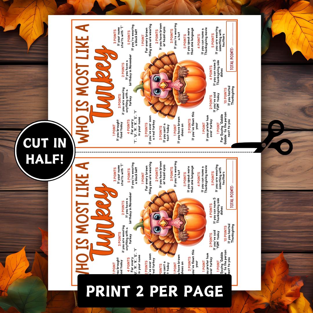Thanksgiving Game Who is Most Like a Turkey Game, Thanksgiving Game ...