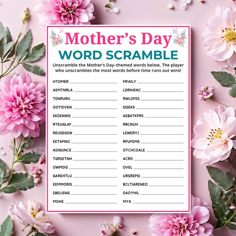 Mothers Day Word Scramble Game, Printable Mother's Day Games, Activity ...