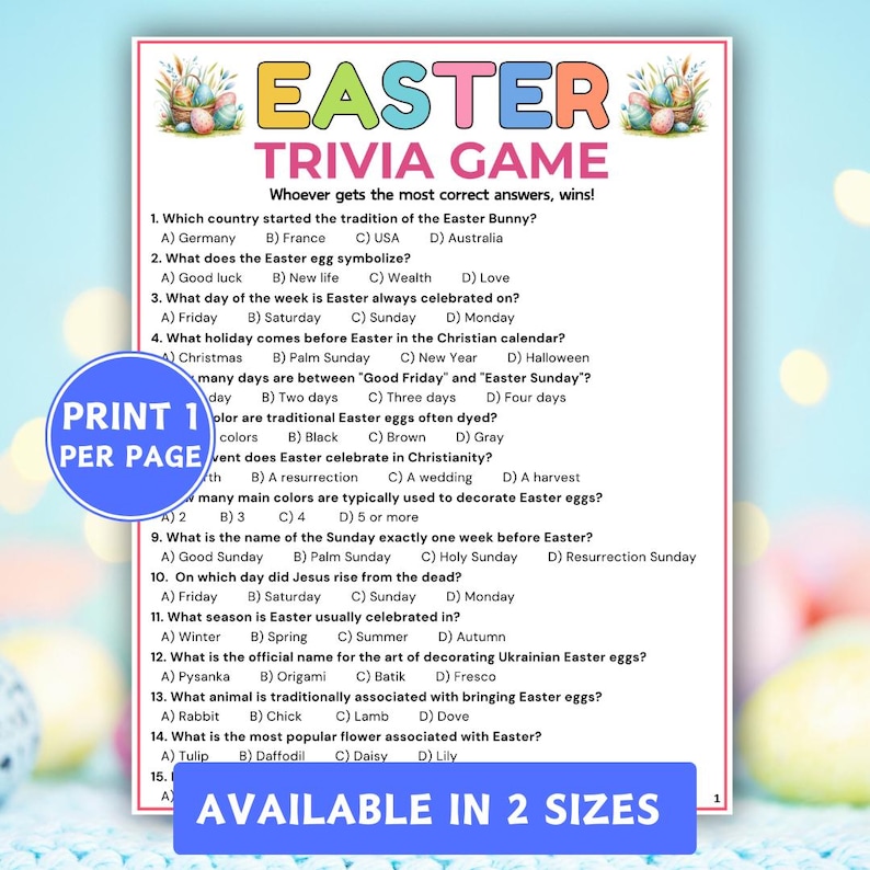 Easter Trivia Game, Printable Easter Trivia Quiz, Easter Games, Easter ...