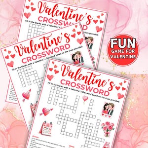 Printable Valentines Day Crossword Puzzle, Valentine Party Game for ...