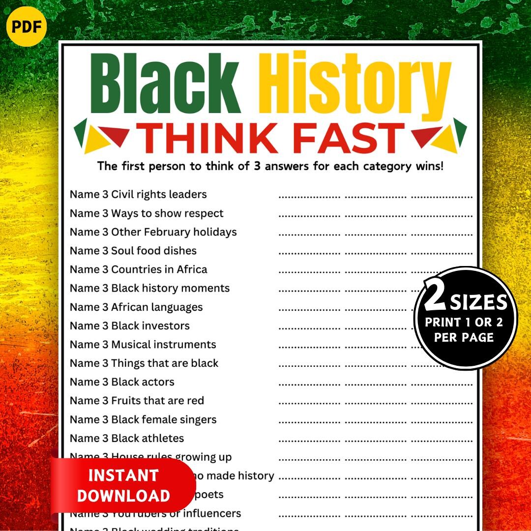 Black History Month Think Fast Game! Black History Month Game, Black ...