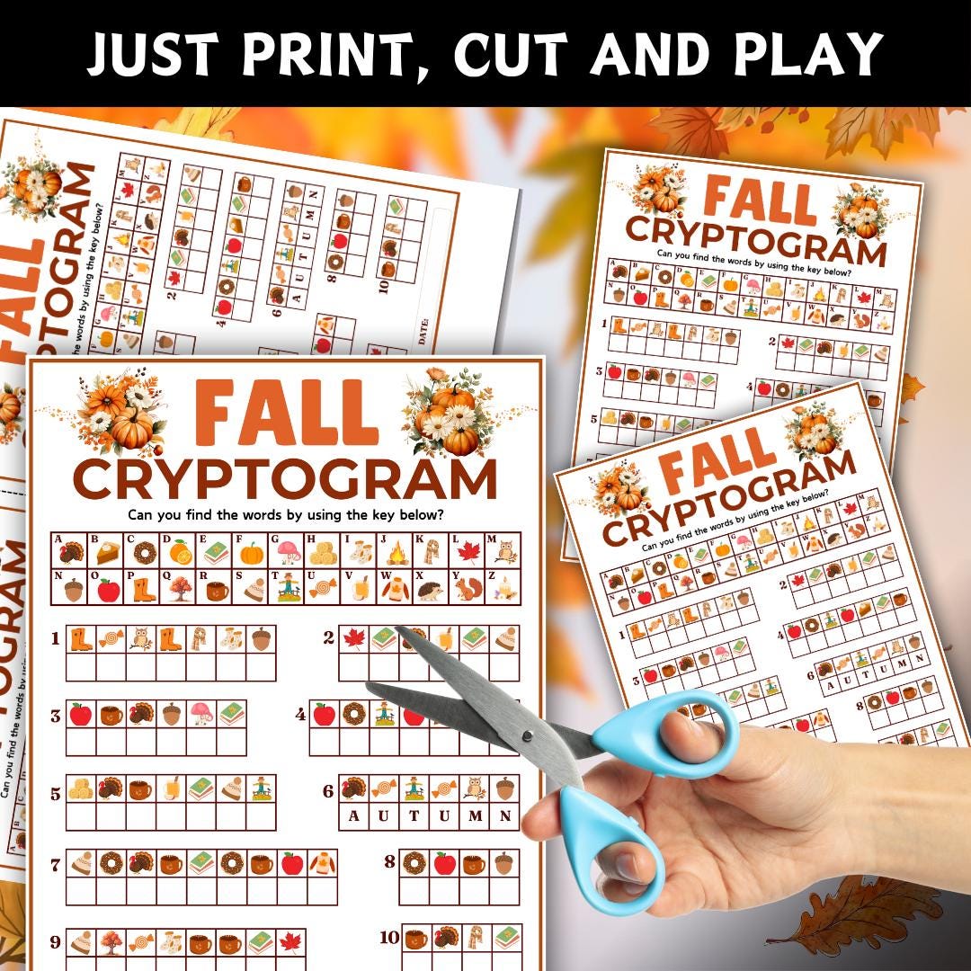 Fall Cryptogram Game, Autumn Cryptogram Puzzle, Printable Autumn Game ...