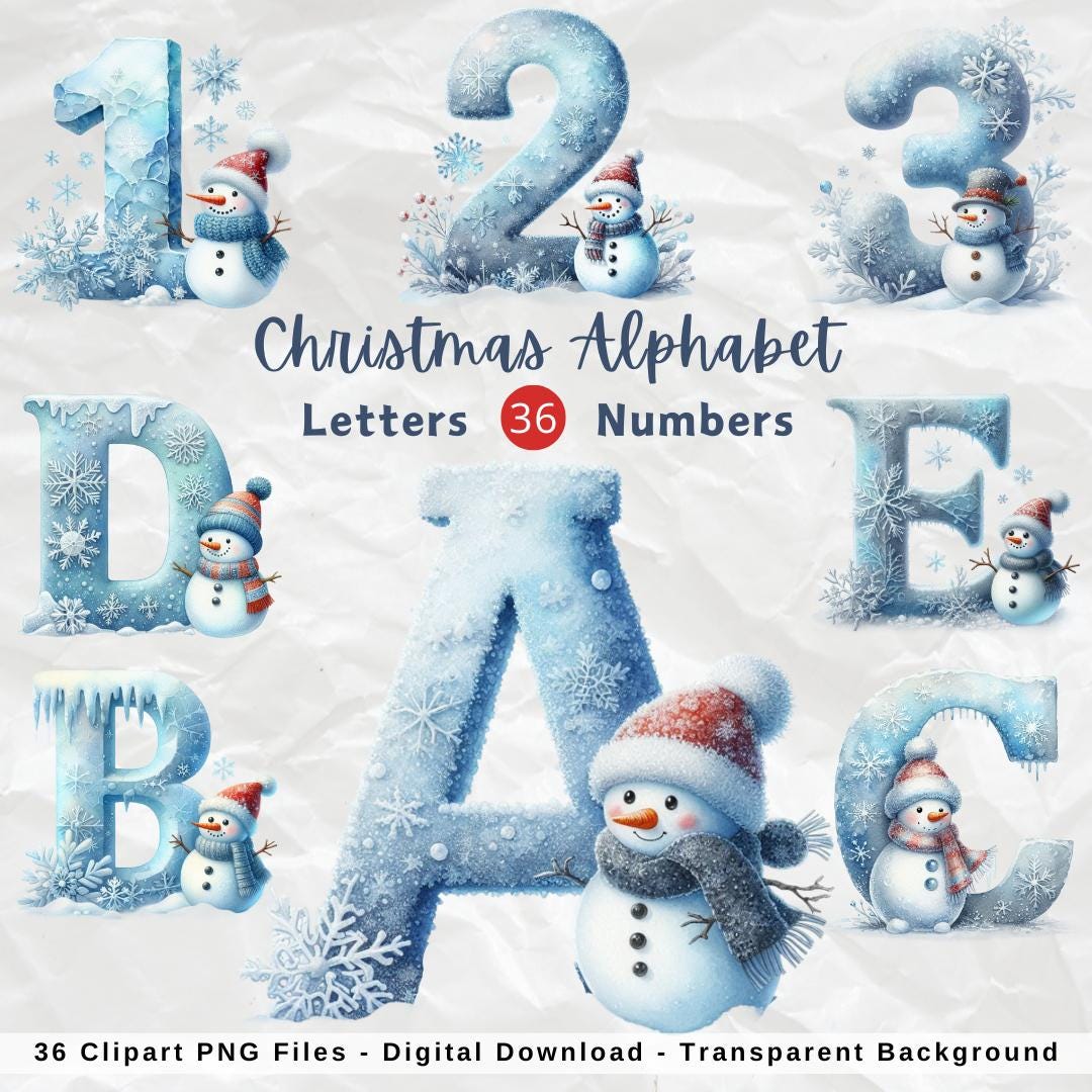Christmas Alphabet and Numbers Clipart Bundle, Christmas Letters ...