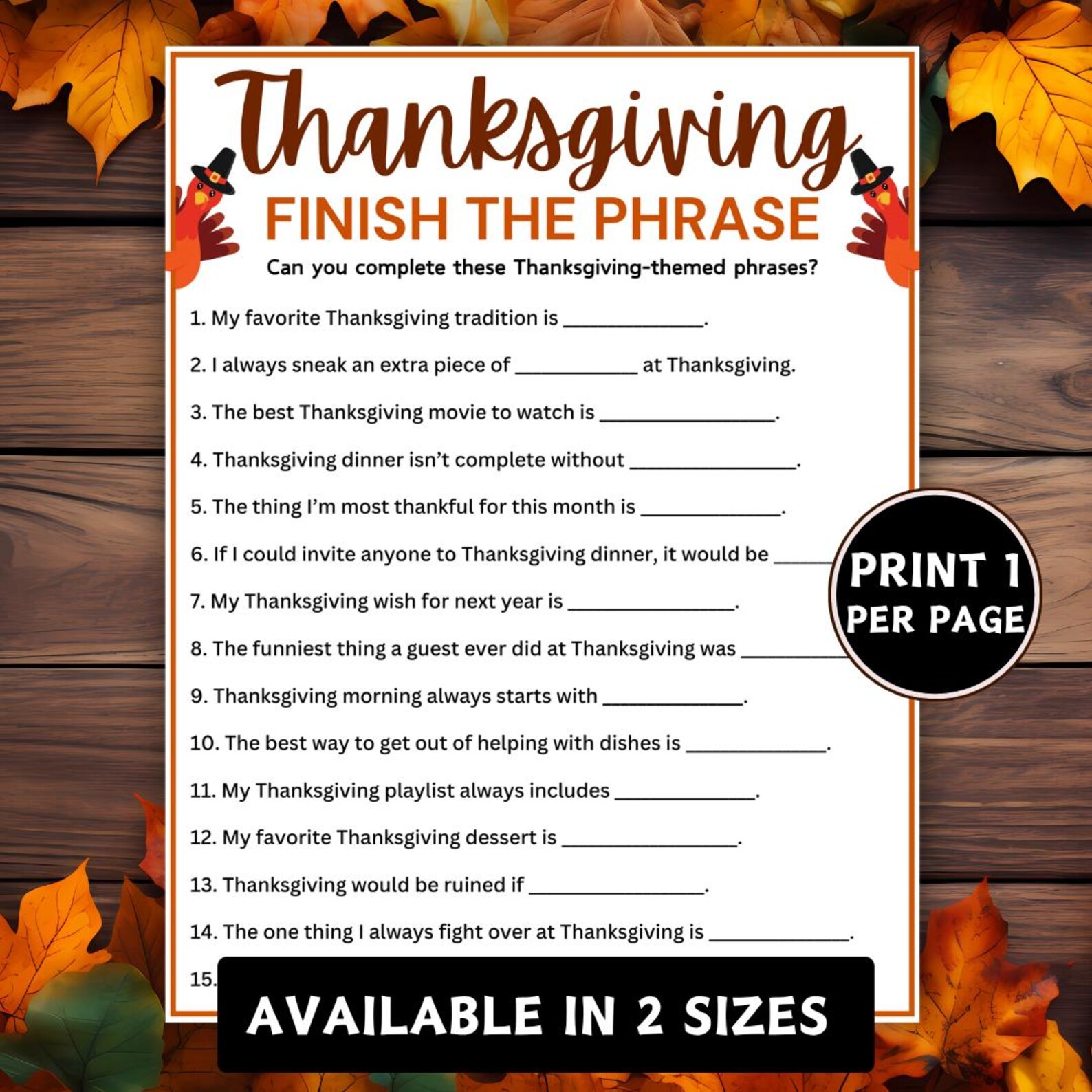 Thanksgiving Finish the Phrase Game, Printable Thanksgiving Game ...