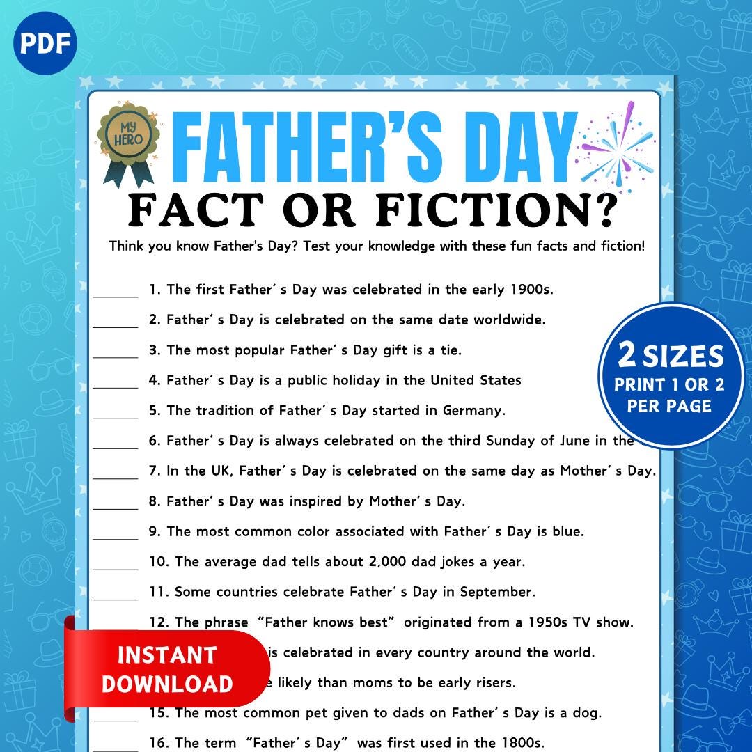 Father's Day Fact or Fiction Game, Printable Fathers Day Fact Quiz ...