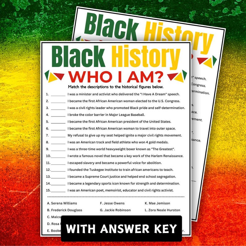Black History Month Who Am I Game, Black History Trivia, Black History ...