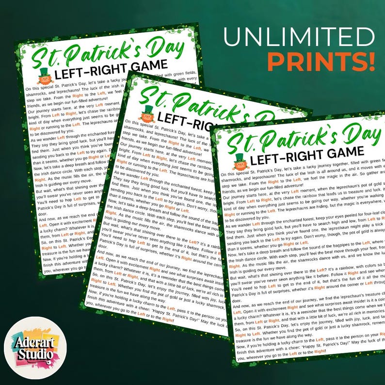 Left Right St. Patrick's Day Game, Pass the Prize Gift Exchange Game ...