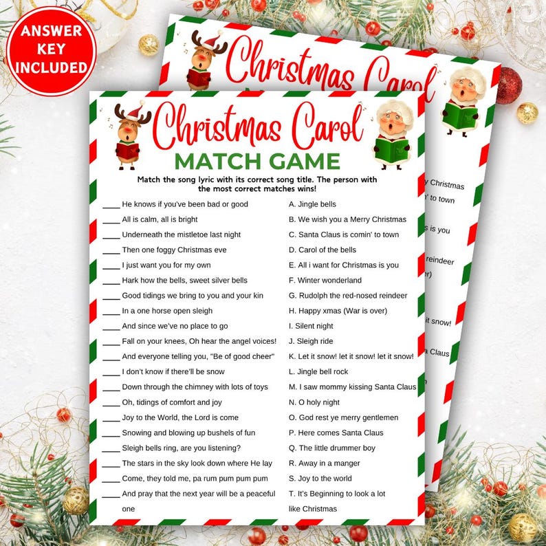 Christmas Carol Game, Printable Christmas Game, Christmas Song Trivia ...