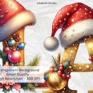 Watercolor Christmas Alphabet Clipart Bundle, Festive Holiday Letters ...