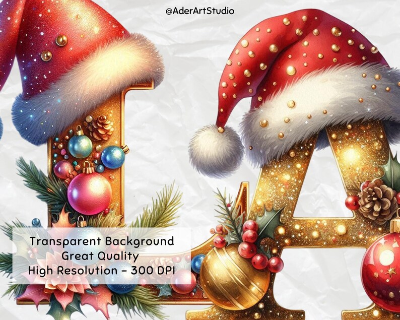 Watercolor Christmas Alphabet Clipart Bundle, Festive Holiday Letters ...