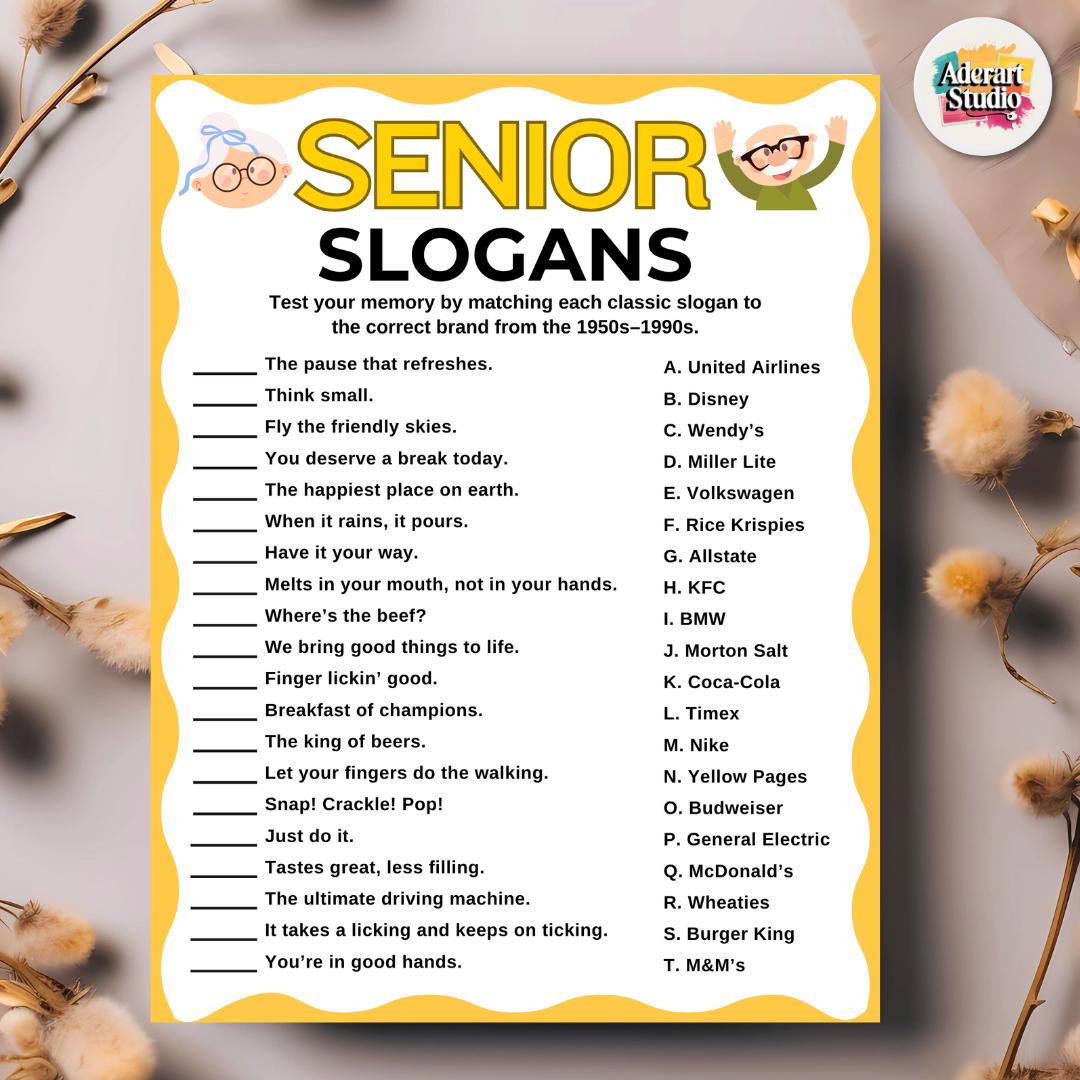 Senior Slogans Game, Senior Party Games, Riddle Quiz, Games for Senior ...