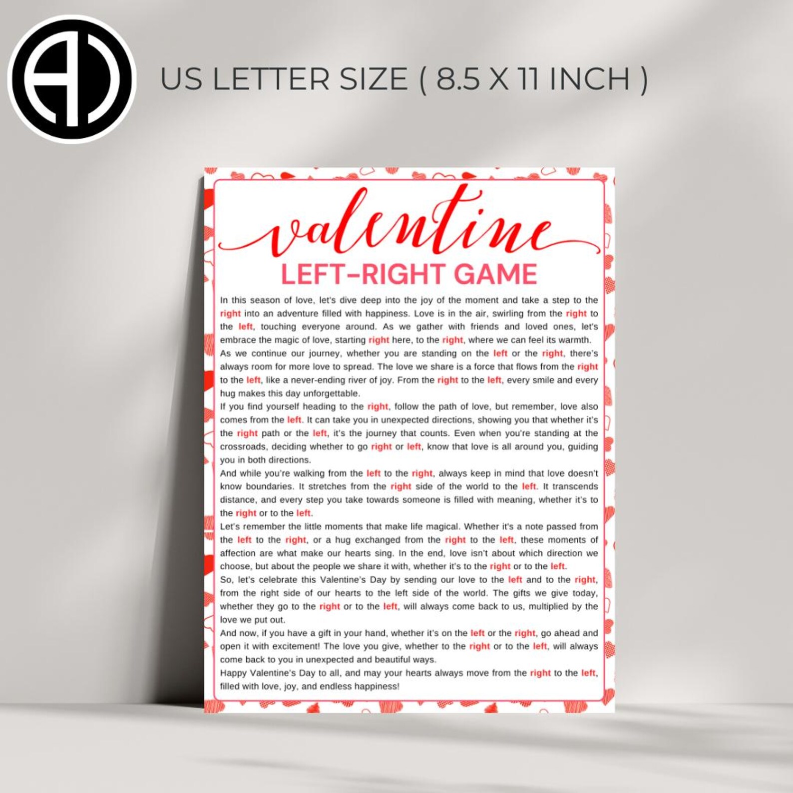 Left Right Valentine's Day Game, Valentine Printable Games for Kids ...