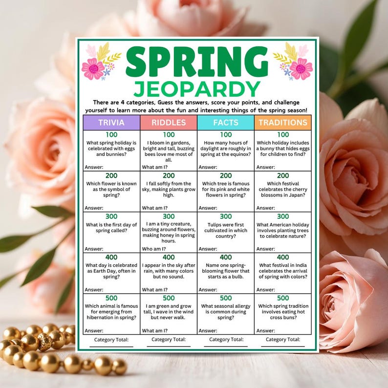 Spring Jeopardy Game, Spring Trivia Game, Spring Quiz Game, Spring ...