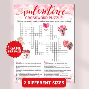 Printable Valentines Day Crossword Puzzle, Valentine Party Game for ...