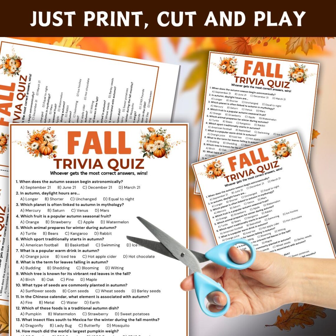 Fall Trivia Game, Autumn Trivia Quiz, Printable Autumn Game, Fall Party ...