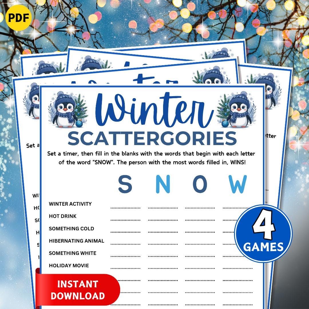 Winter Scattergories Game, Printable Winter Game, 4 Scattergories Lists ...