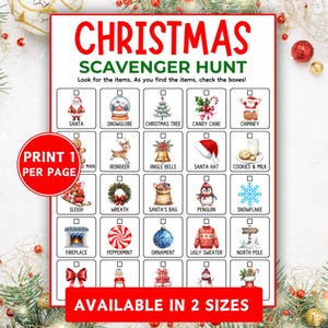 Christmas Scavenger Hunt, Indoor Treasure Hunt, Printable Christmas ...