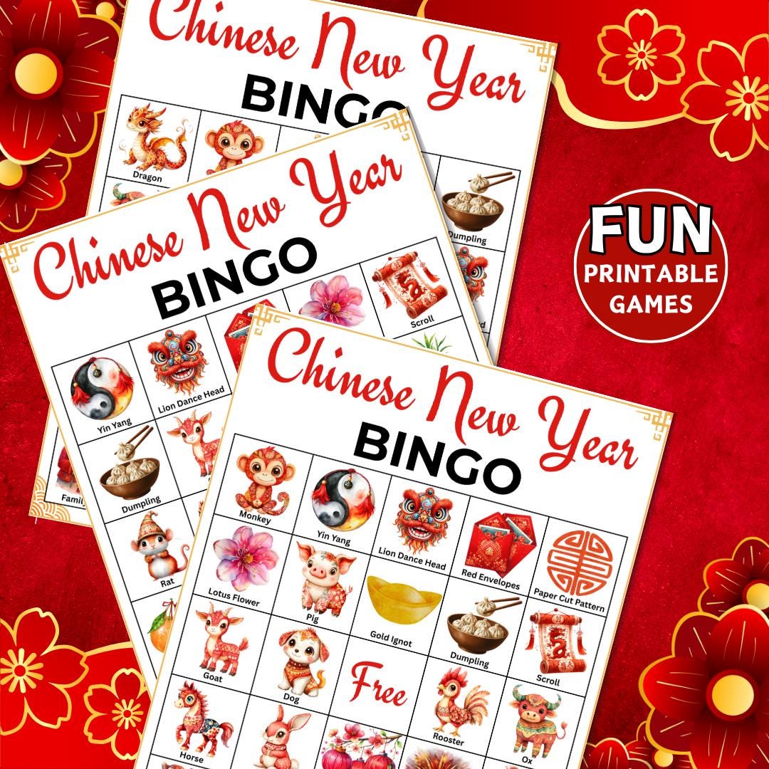 Chinese New Year Bingo, 30 Lunar New Year Bingo Cards, Printable Party ...